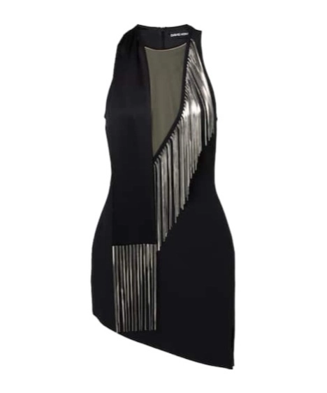 David Koma Metallic Fringe Trim Midi Dress