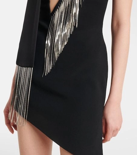 David Koma Metallic Fringe Trim Midi Dress