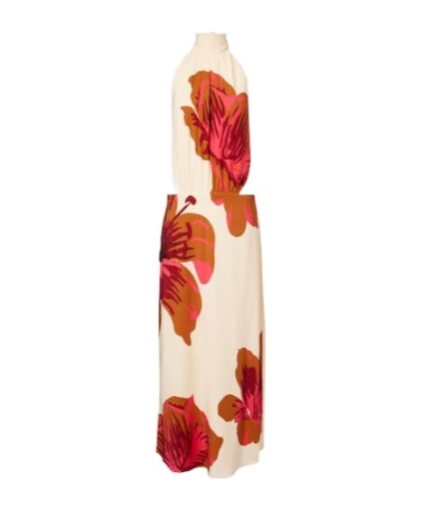 Johanna Ortiz Floral Halterneck Silk Crepe Maxi Dress - Nude