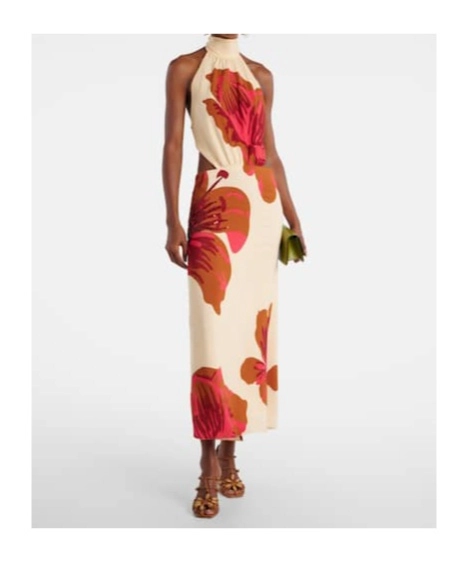 Johanna Ortiz Floral Halterneck Silk Crepe Maxi Dress - Nude