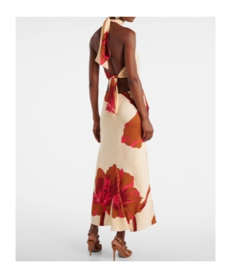 Johanna Ortiz Floral Halterneck Silk Crepe Maxi Dress - Nude