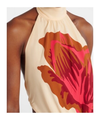 Johanna Ortiz Floral Halterneck Silk Crepe Maxi Dress - Nude