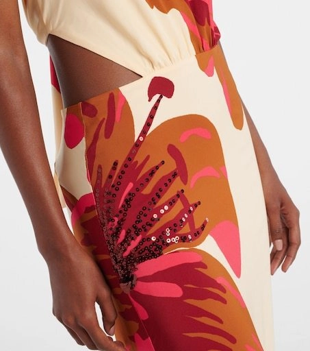 Johanna Ortiz Floral Halterneck Silk Crepe Maxi Dress - Nude