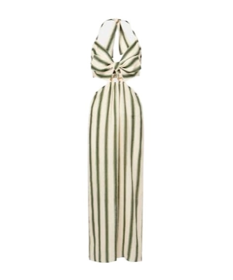 Johanna Ortiz Los Siete Mares Striped Cutout Midi Dress - Nude