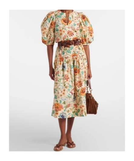 Ulla Johnson Theodora Floral Cotton Midi Skirt - Nude