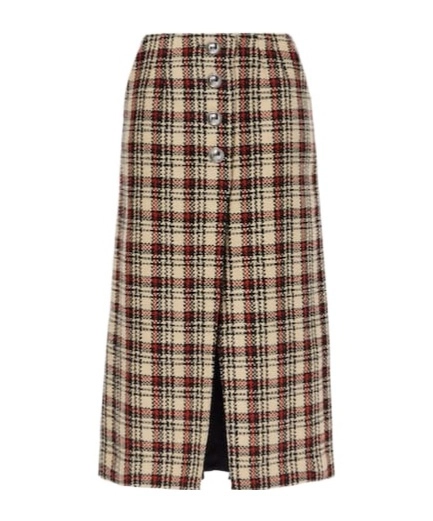 Rabanne Plaid Wool And Cotton Midi Skirt