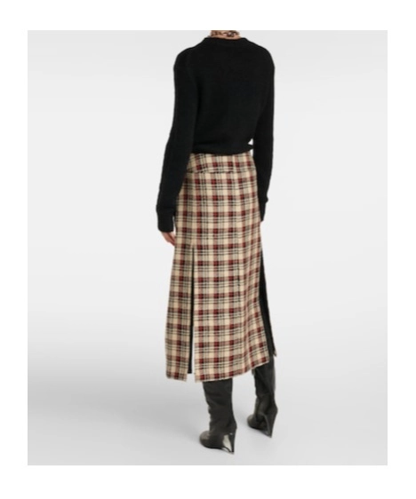 Rabanne Plaid Wool And Cotton Midi Skirt