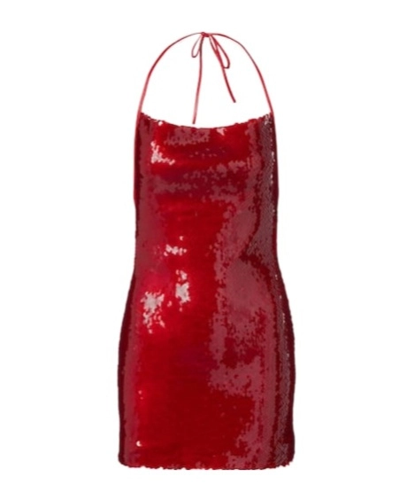 David Koma Sequined Halterneck Mini Dress - Red