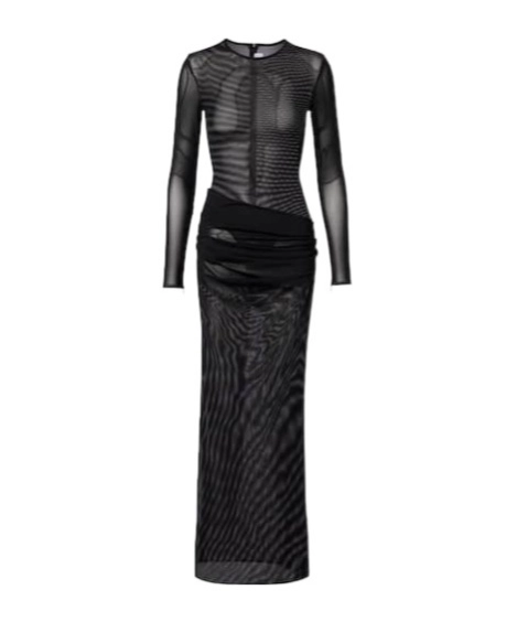 Alex Perry Ruched Sheer Mesh Gown - Black