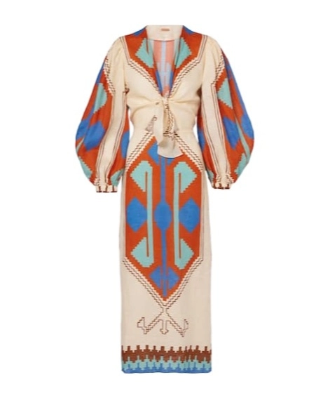 Johanna Ortiz Printed Tie-detail Linen Midi Dress - Nude