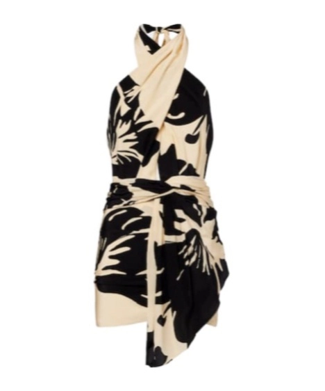 Johanna Ortiz Halterneck Floral Silk Minidress - Black