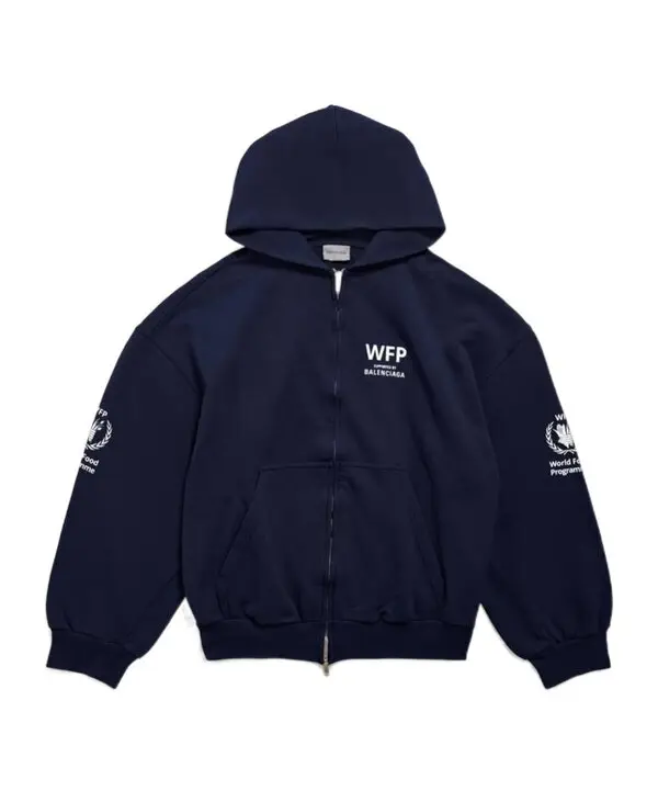 Balenciaga Wfp Regular Zip-up Hoodie In Navy - Navy Blue