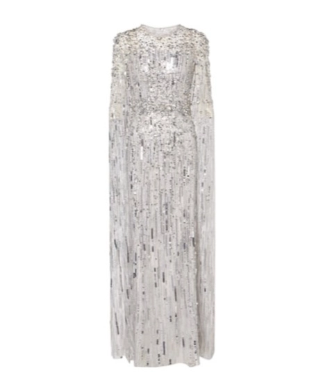 Jenny Packham Ruby Caped Sequined Gown - Gray