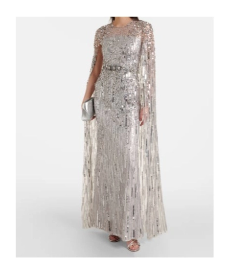 Jenny Packham Ruby Caped Sequined Gown