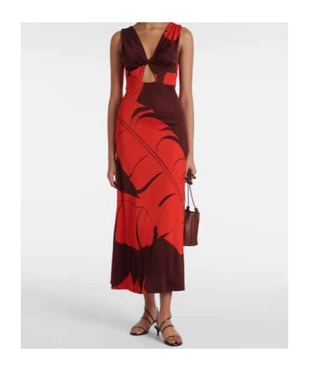 Johanna Ortiz Printed Jersey Maxi Dress With Knot Detail - Red