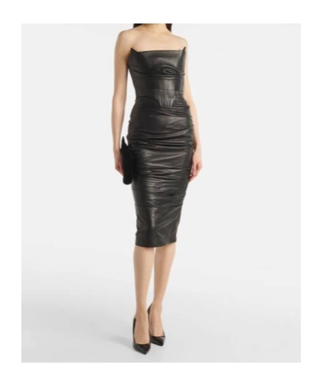 Alex Perry Ruched Leather Midi Dress