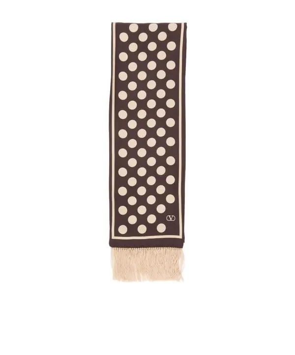 Valentino Garavani Polka Dot Printed Fringed Scarf - Brown