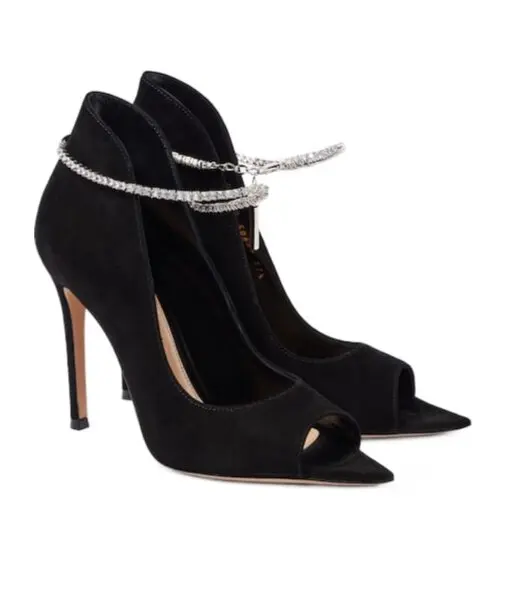 GIANVITO ROSSI Suede Peep-toe Stiletto Heels - Black
