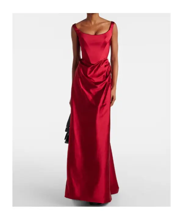 VIVIENNE WESTWOOD Camille Draped Crepe Satin Bustier Gown - Wine