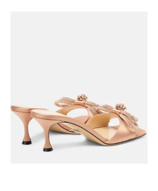 MACHMACH Double Bow Embellished Satin 65 Mules
