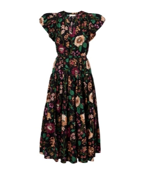 Ulla Johnson Marin Floral Cotton Poplin Midi Dress - Black