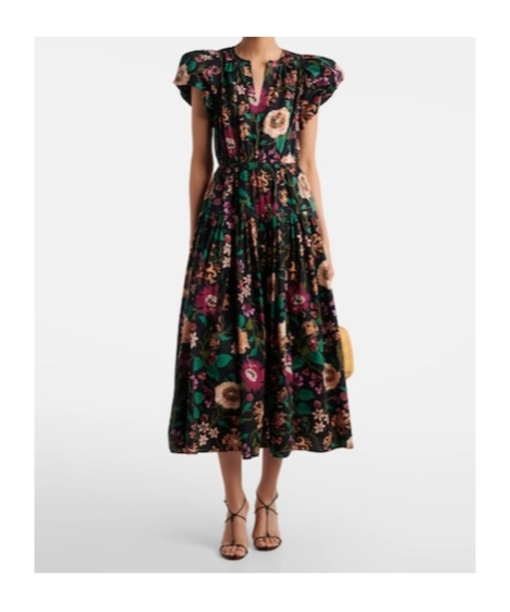 Ulla Johnson Marin Floral Cotton Poplin Midi Dress - Black