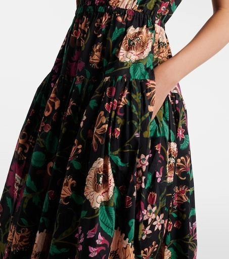 Ulla Johnson Marin Floral Cotton Poplin Midi Dress - Black