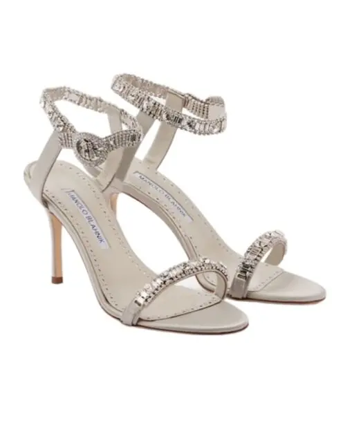 Manolo Blahnik Rhinestone Embellished Satin High Heel Sandals