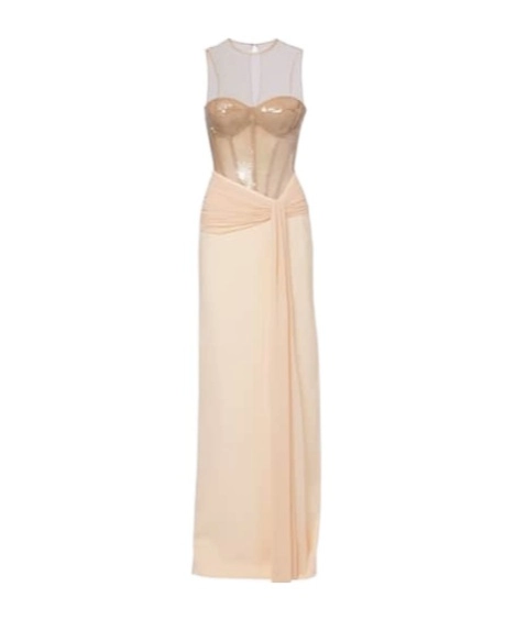 David Koma Sequined Cady And Mesh Corset Gown - Nude
