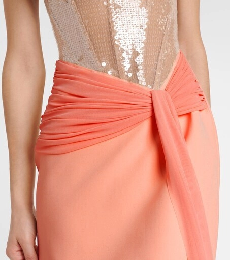 David Koma Sequined Cady And Mesh Corset Gown - Nude
