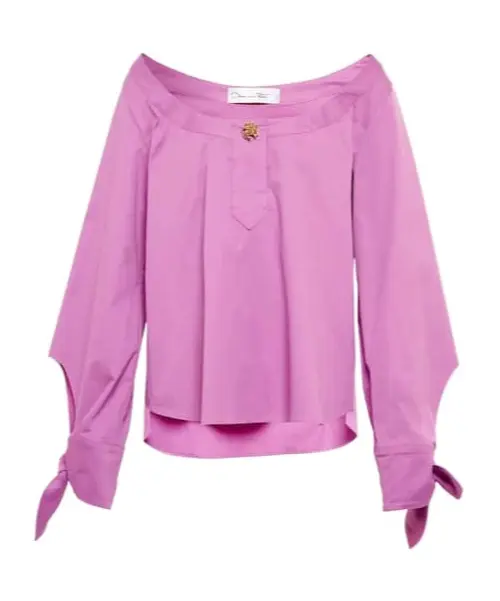 Oscar De La Renta Lilac Cotton-blend Poplin Off-the-shoulder Blouse - Purple