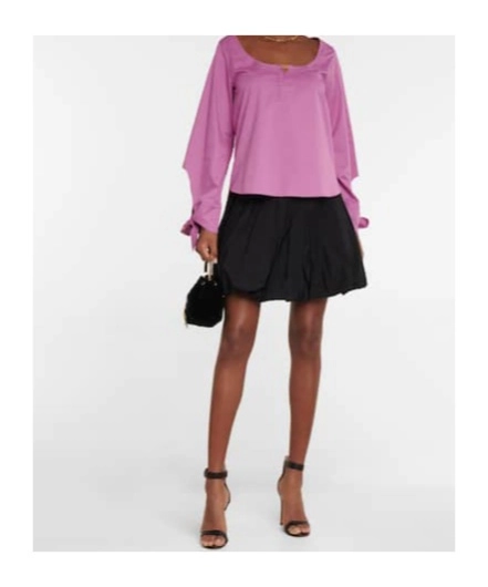 Oscar De La Renta Lilac Cotton-blend Poplin Off-the-shoulder Blouse