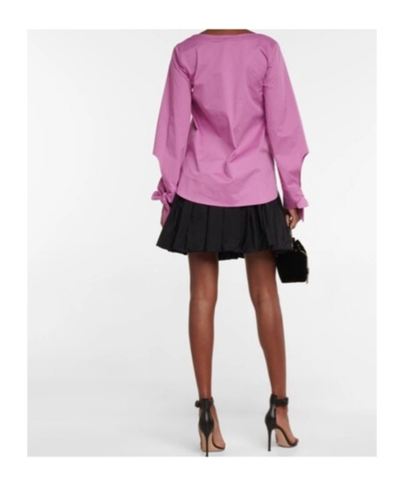 Oscar De La Renta Lilac Cotton-blend Poplin Off-the-shoulder Blouse