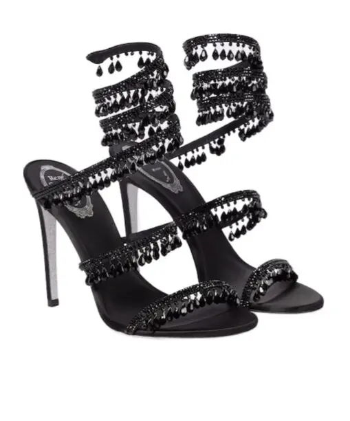 Rene Caovilla Chandelier Embellished Satin Sandals - Black