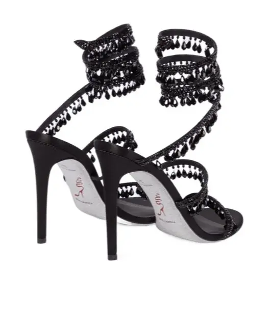 Rene Caovilla Chandelier Embellished Satin Sandals - Black