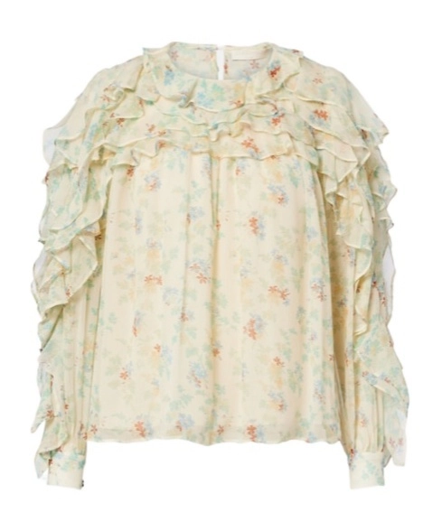 Ulla Johnson Willow Ruffled Floral Silk Blouse - Nude