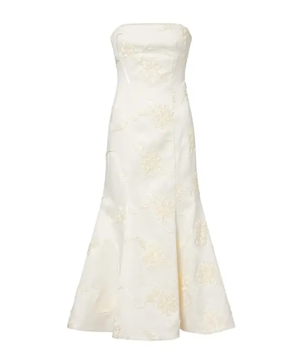 ROTATE BY BIRGER CHRISTENSEN Bridal Floral-appliqué Satin Midi Dress - White