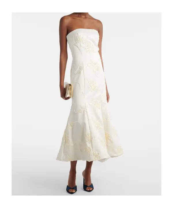 ROTATE BY BIRGER CHRISTENSEN Bridal Floral-appliqué Satin Midi Dress - White