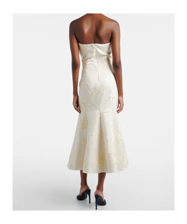 ROTATE BY BIRGER CHRISTENSEN Bridal Floral-appliqué Satin Midi Dress - White