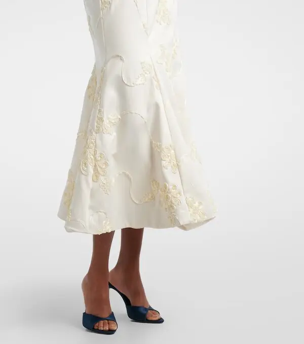 ROTATE BY BIRGER CHRISTENSEN Bridal Floral-appliqué Satin Midi Dress - White
