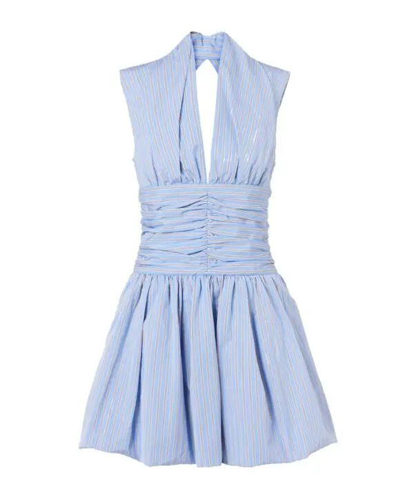 PATOU Striped Pleated Mini Dress