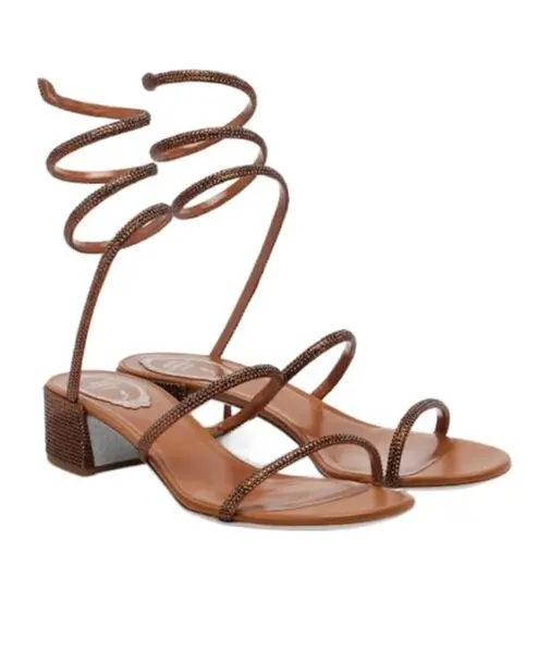 Rene Caovilla Embellished Satin Sandals - Brown