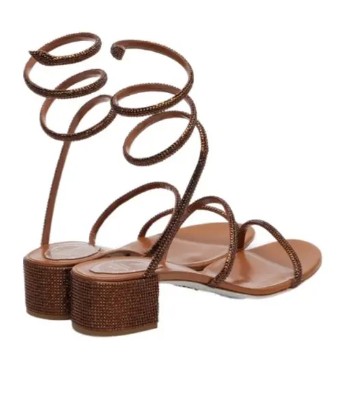 Rene Caovilla Embellished Satin Sandals With Snake Ankle Straps