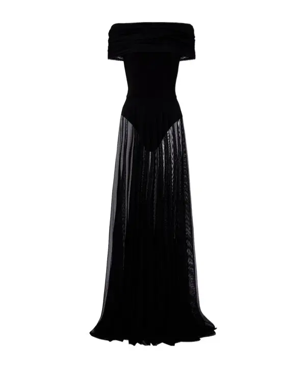 Norma Kamali Off-the-shoulder Sheer Mesh Maxi Dress - Black