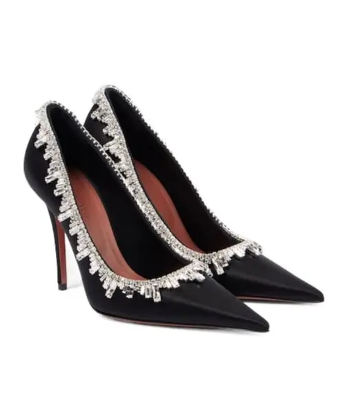 Amina Muaddi Embellished Satin Pumps - Black