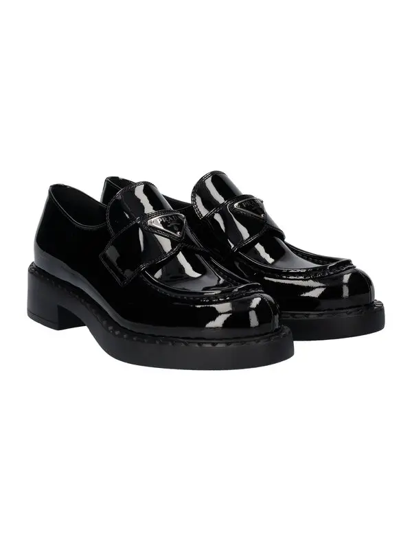 Prada Patent Leather Loafers With Enamelled Logo Detail