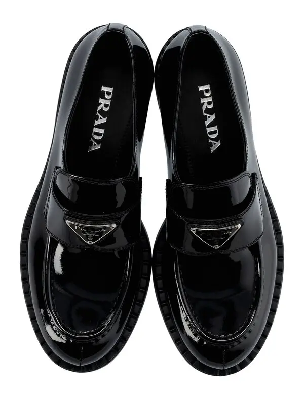 Prada Patent Leather Loafers With Enamelled Logo Detail