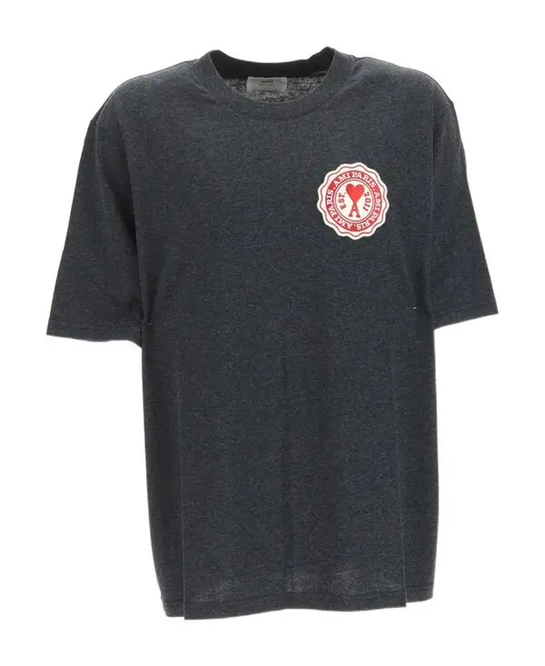 AMI Paris Logo-patch Oversized T-shirt - Gray
