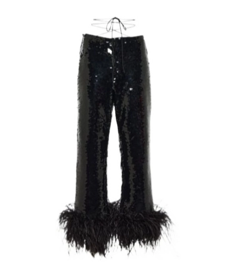 Magda Butrym Feather-trimmed Sequined Straight Pants