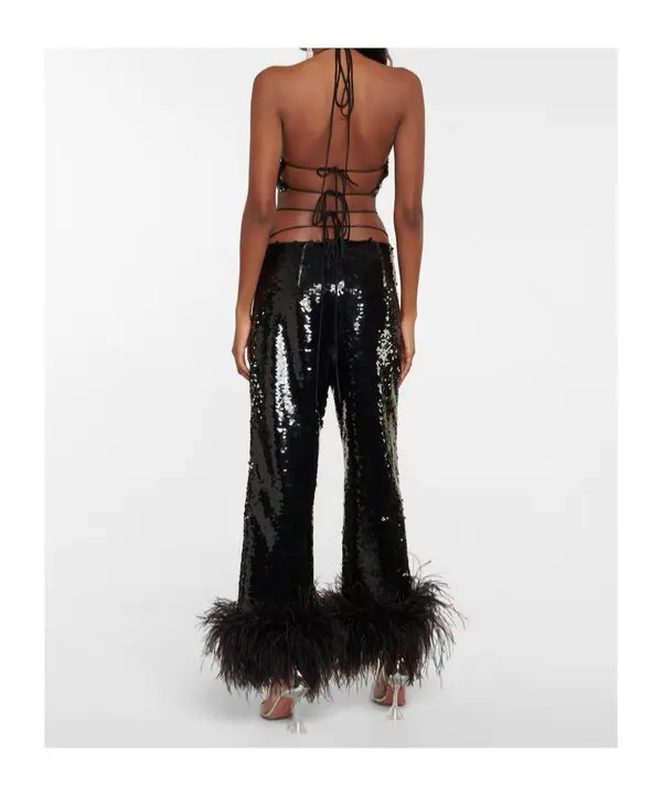 Magda Butrym Feather-trimmed Sequined Straight Pants